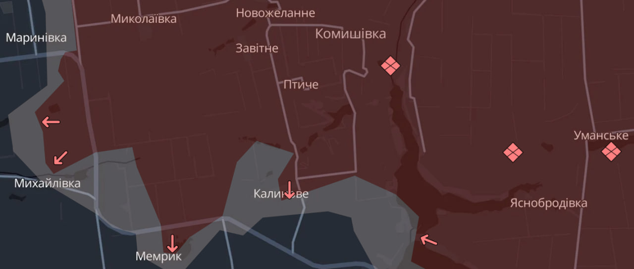 Deepstate росіяни захопили селище Птиче і просунулися біля восьми населених пунктів на Донеччині